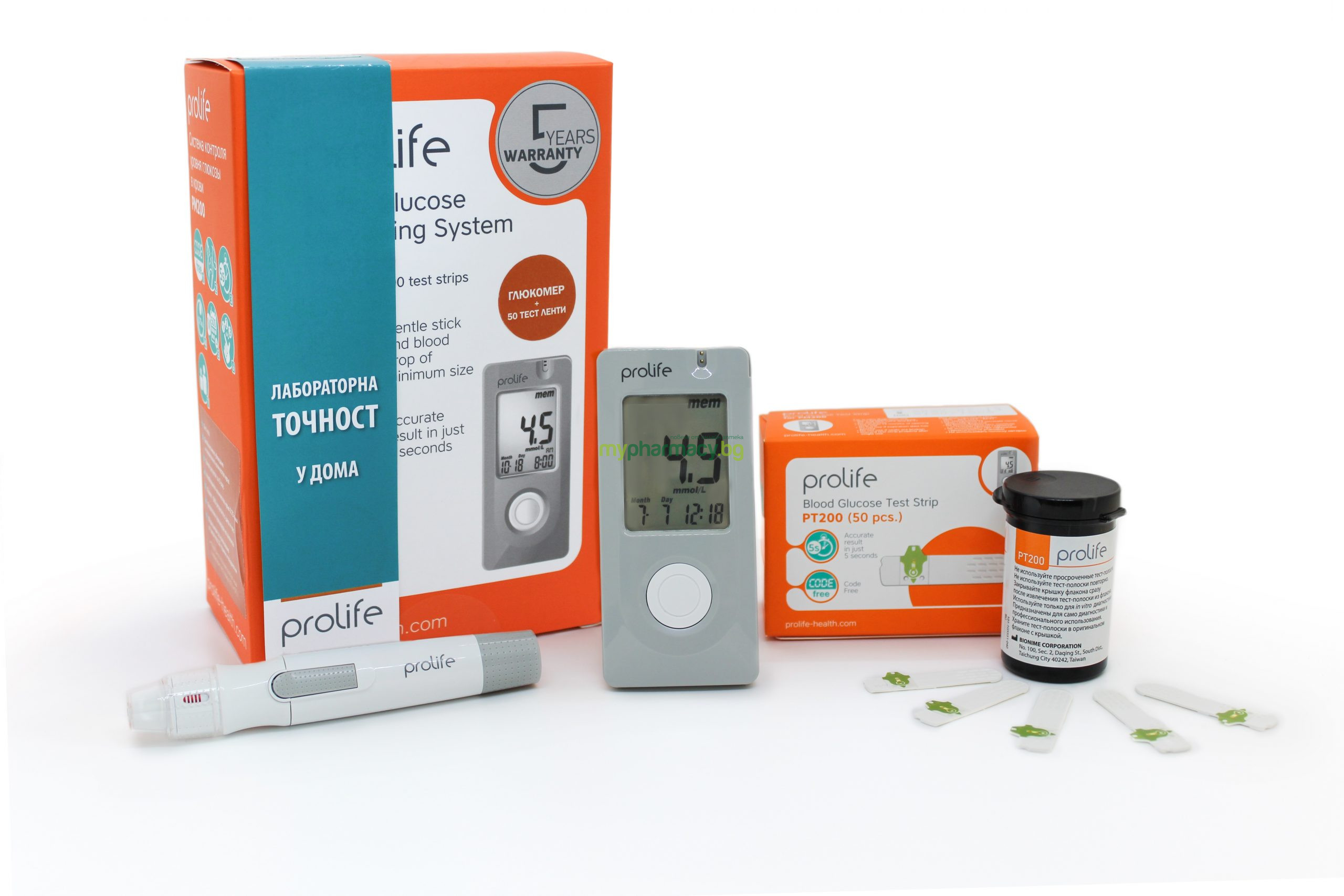 ПРОЛАЙФ PM200 глюкомер + ПРОЛАЙФ PT200 тест ленти х 100